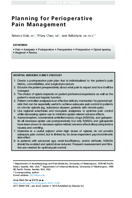 (PDF) Planning for Perioperative Pain Management