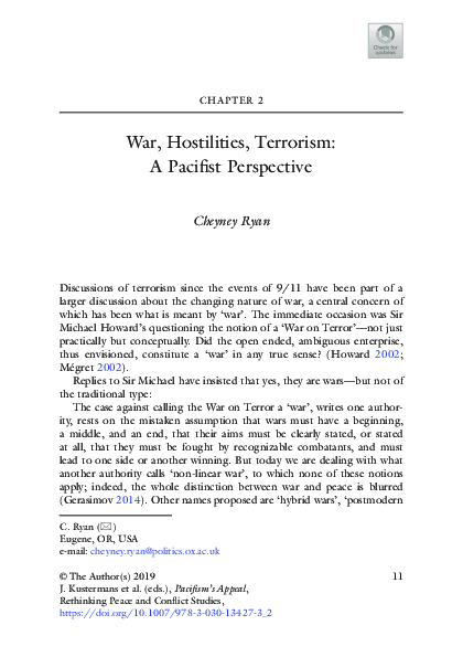 (PDF) War, Hostilities, Terrorism: A Pacifist Perspective