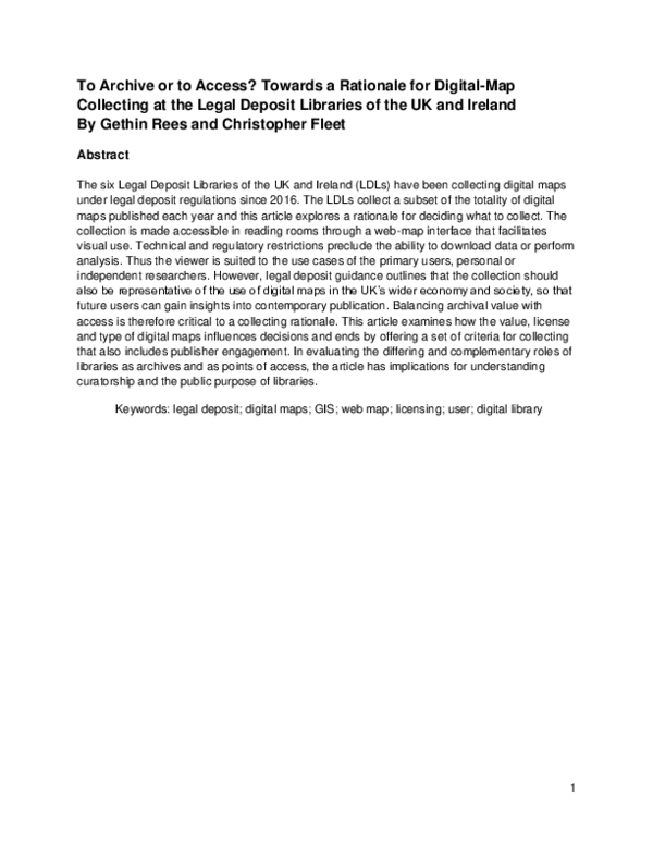 (PDF) To Archive or to Access? Towards a Rationale for Digital-Map ...
