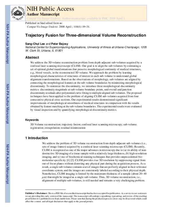 (PDF) Trajectory fusion for three-dimensional volume reconstruction