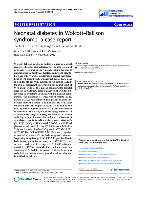 (PDF) AB132. Neonatal diabetes in Wolcott-Rallison syndrome: a case report