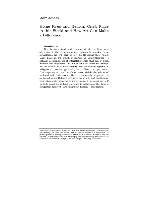 (PDF) Homefires and Hearth: One's Place in this World, and How Art Can ...