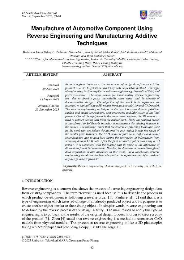 (PDF) Manufacture of Automotive Component Using Reverse Engineering and ...