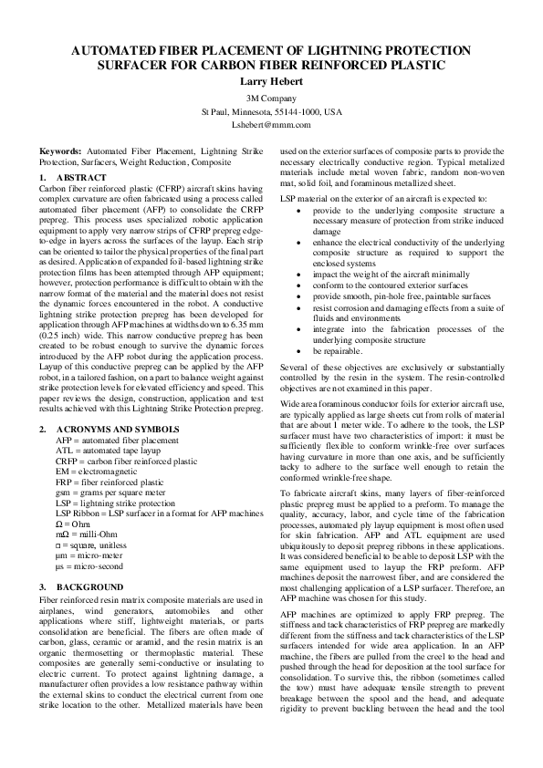 (PDF) Automated Fiber Placement of Lightning Protection Surfacer for ...
