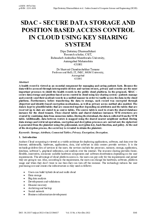 (PDF) Sdac - Secure Data Storage and Position Based Access Control in ...