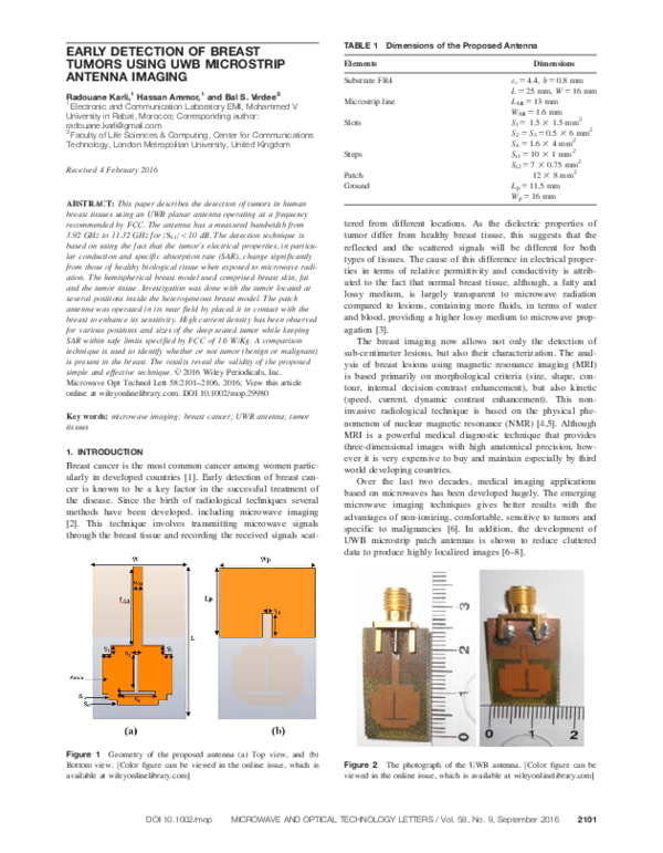 Pdf Early Detection Of Breast Tumors Using Uwb Microstrip Antenna Imaging