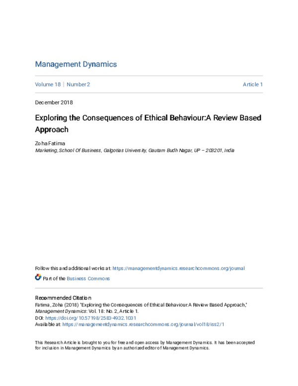 (PDF) Exploring the Consequences of Ethical Behaviour:A Review Based ...