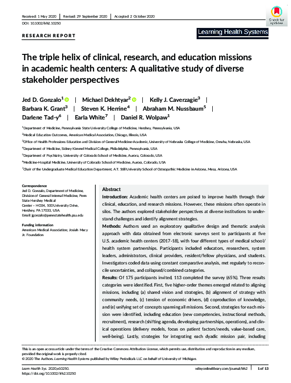 (PDF) The triple helix of clinical, research, and education missions in ...
