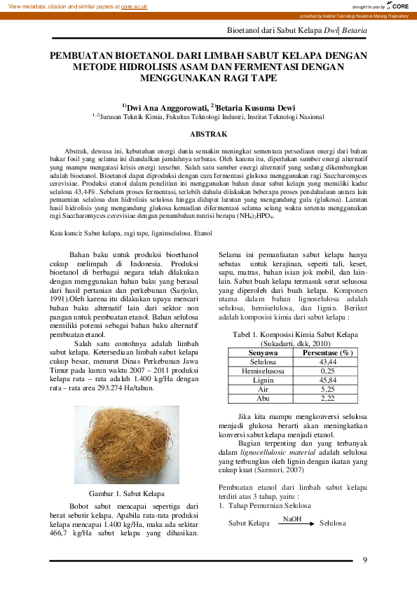 (PDF) Pembuatan Bioetanol Dari Limbah Sabut Kelapa Denganmetode ...