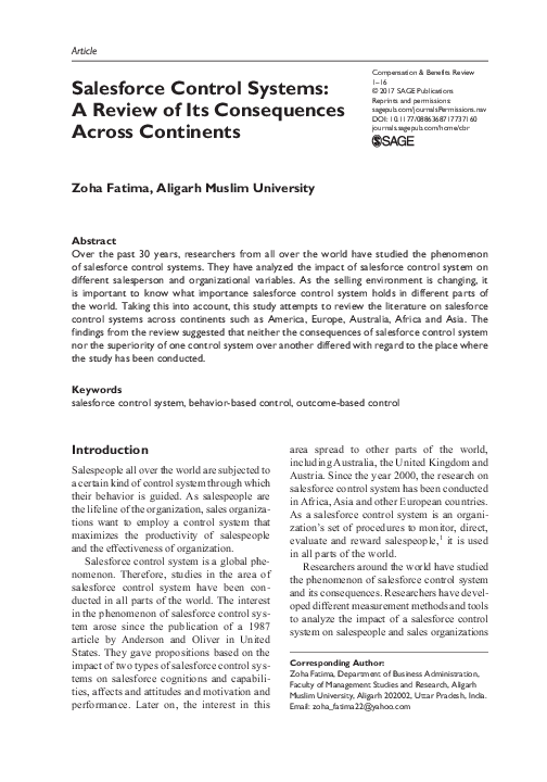 (PDF) Salesforce Control Systems: A Review of Its Consequences Across ...
