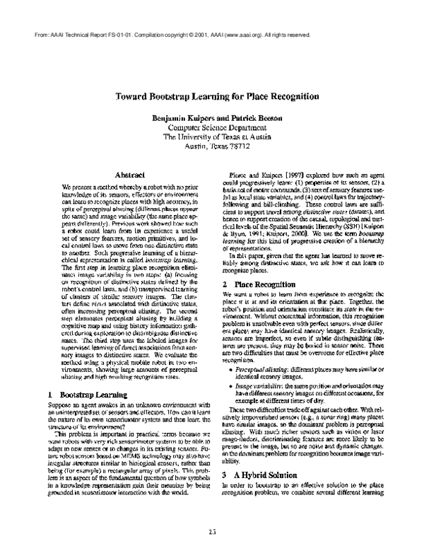 (PDF) Toward Bootstrap Learning for Place Recognition