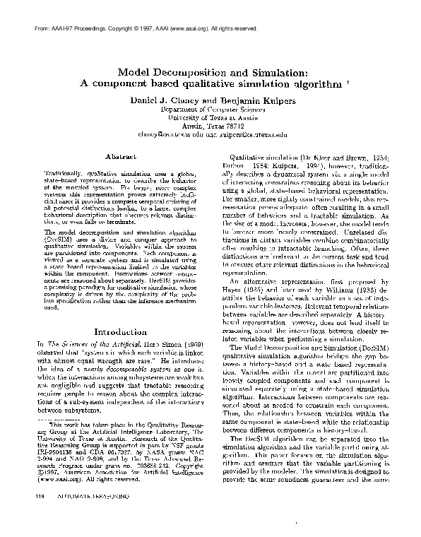(PDF) Model decomposition and simulation: A component based qualitative simulation algorithm