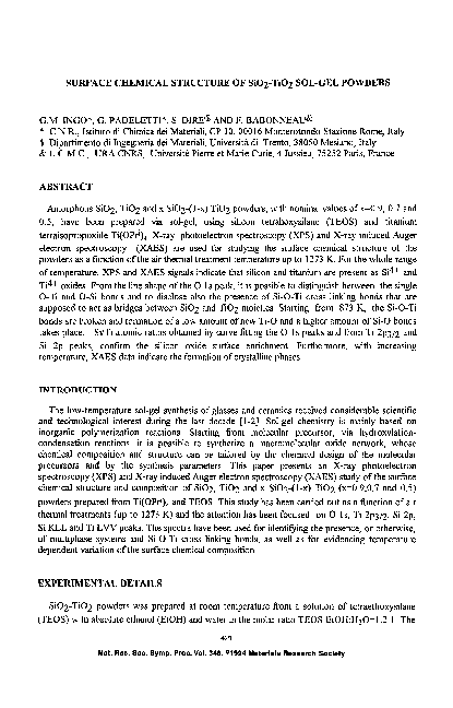 Pdf Surface Chemical Structure Of Sío2 Tio2 Sol Gel Powders