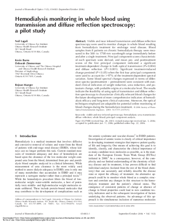 (PDF) Hemodialysis monitoring in whole blood using transmission and ...
