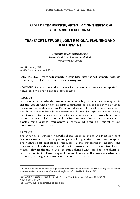 (PDF) Transport Network, Joint Regional Planning and Development