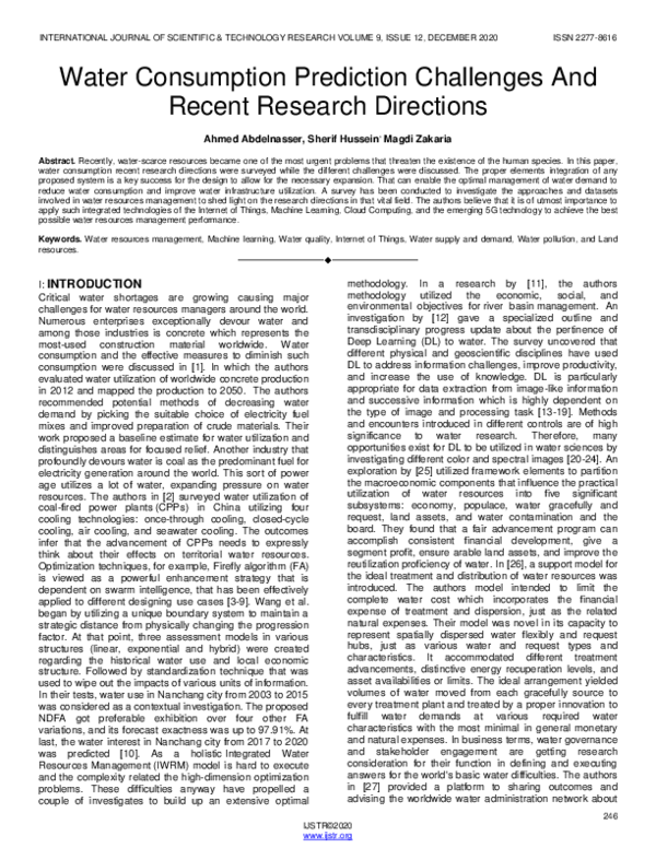 (PDF) Water Consumption Prediction Challenges And Recent Research Directions