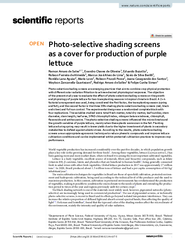 (PDF) Photo-selective shading screens as a cover for production of ...