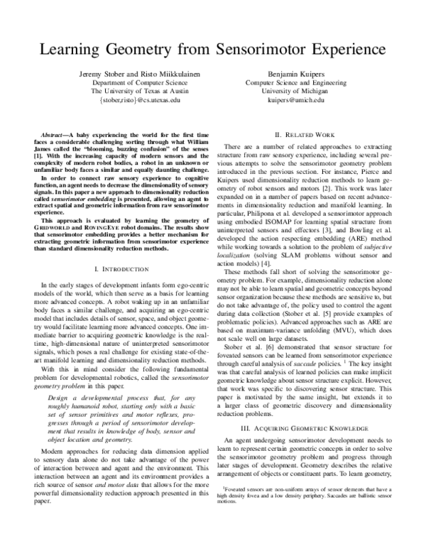 (PDF) Learning geometry from sensorimotor experience