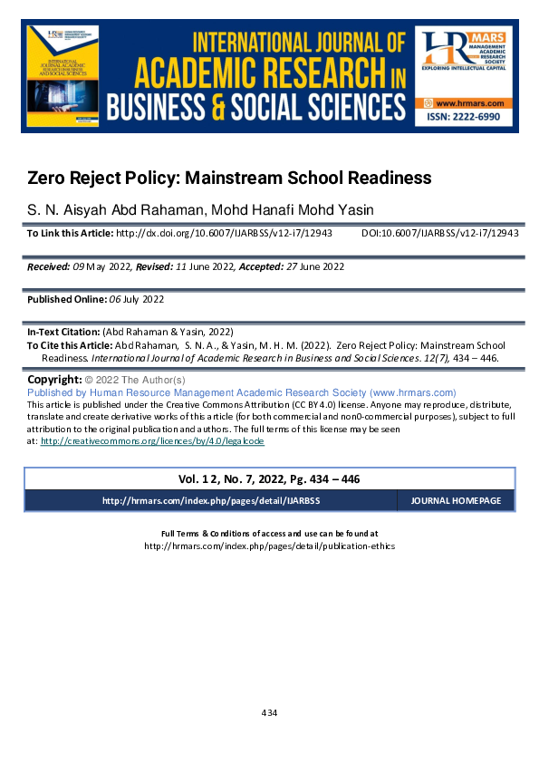 (PDF) Zero Reject Policy: Mainstream School Readiness