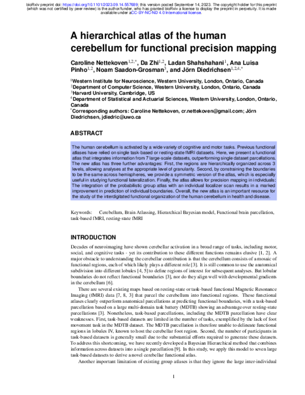 (PDF) A hierarchical atlas of the human cerebellum for functional ...