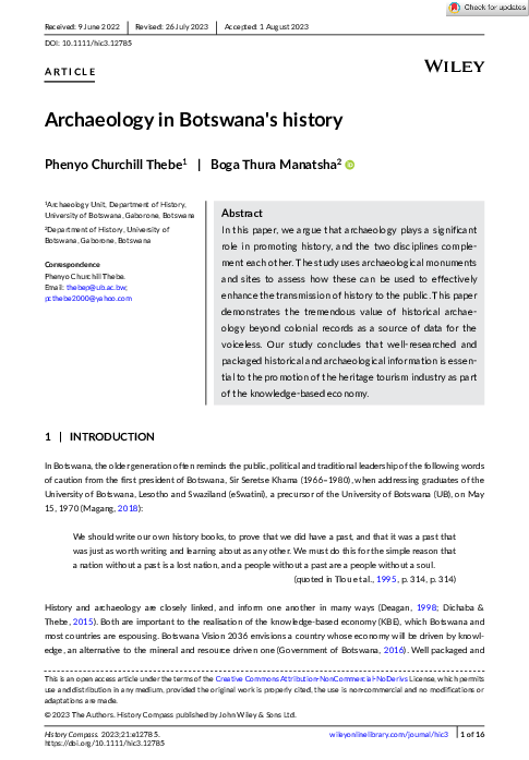 (PDF) Archaeology in Botswana s History