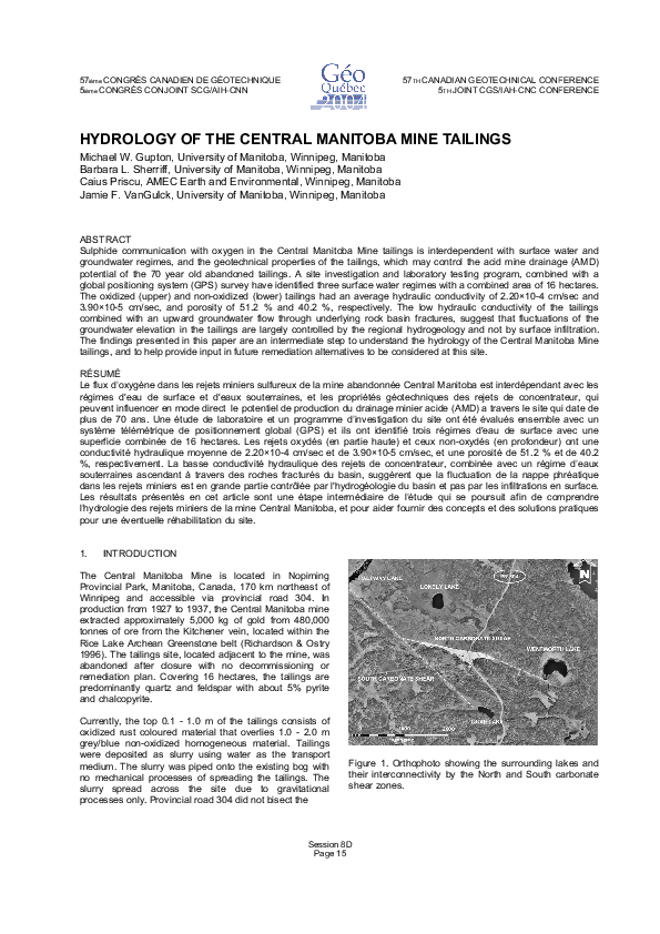 (PDF) Hydrology of the Central Manitoba mine tailings