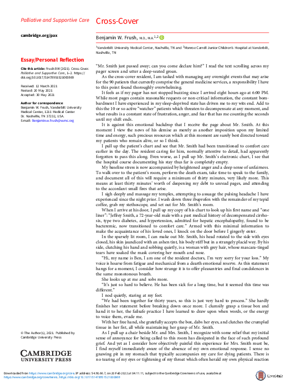 (PDF) Cross-Cover | Benjamin Frush - Academia.edu