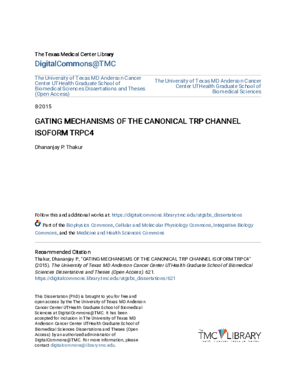 (PDF) Gating Mechanisms of the Canonical TRP Channel Isoform TRPC4 | Dhananjay Thakur - Academia.edu