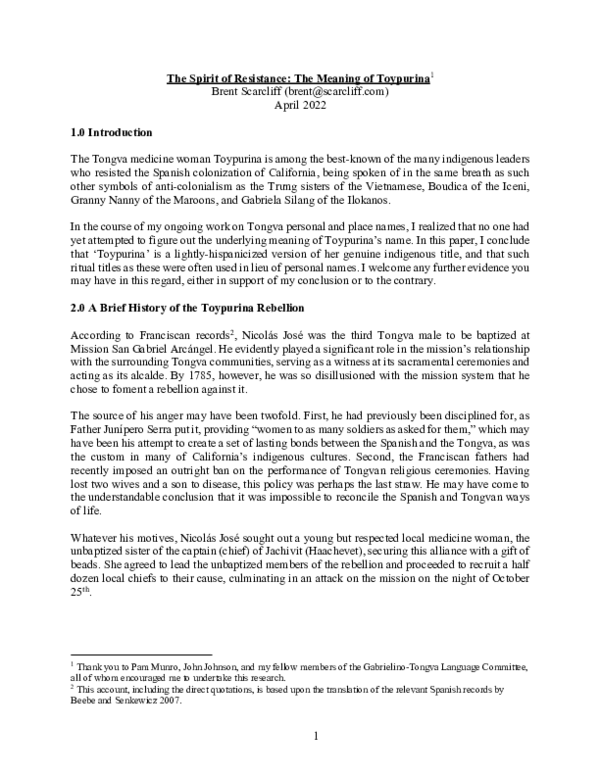 (PDF) The Spirit of Resistance - The Meaning of Toypurina