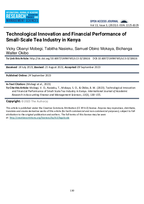 (PDF) Technological Innovation and Financial Performance of Small-Scale Tea Industry in Kenya ...