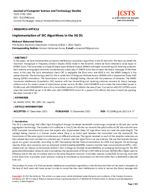 (PDF) Implementation of SIC Algorithms in the 5G DL