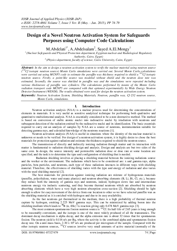(PDF) Design of a Novel Neutron Activation System for Safeguards ...