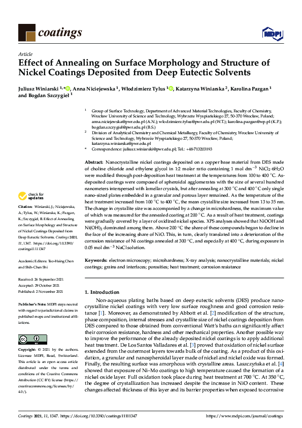 (PDF) Effect of Annealing on Surface Morphology and Structure of Nickel ...