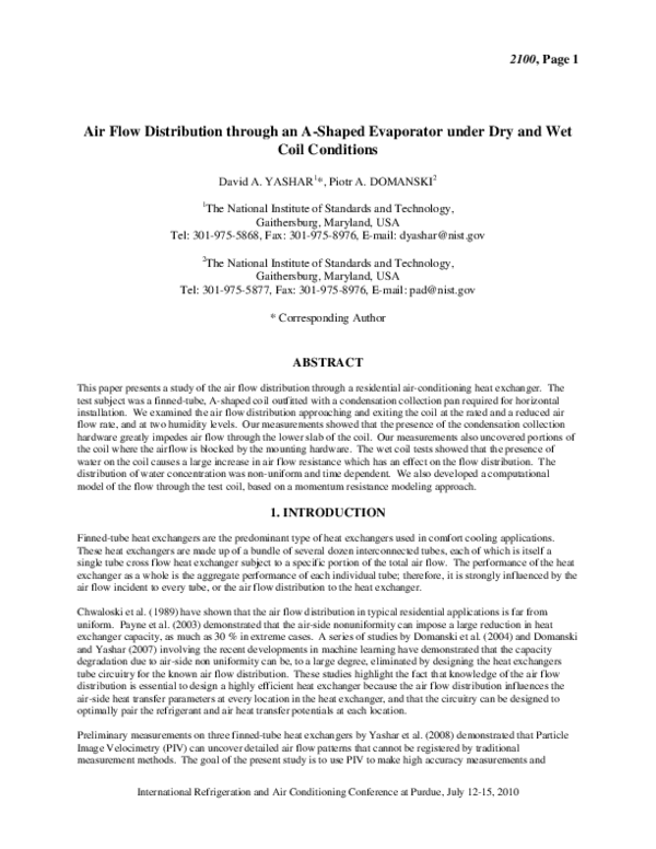 (PDF) Air Flow Distribution through an A-Shaped Evaporator under Dry ...