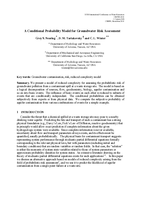 (PDF) A Conditional Probability Model for Groundwater Risk Assessment