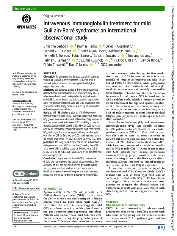 (PDF) Intravenous immunoglobulin treatment for mild Guillain-Barré syndrome: an international ...
