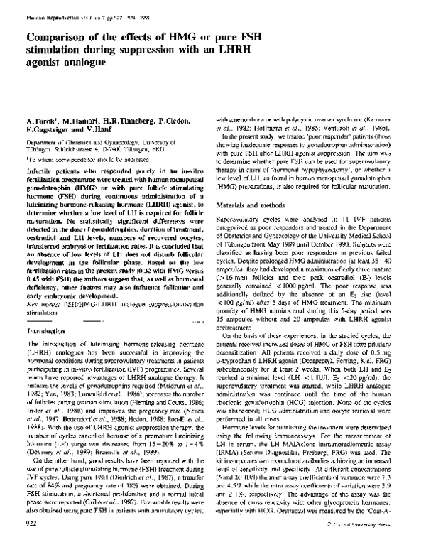 (PDF) Comparison of the effects of HMG or pure FSH stimulation during ...