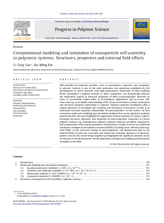 (PDF) Computational modeling and simulation of nanoparticle self-assembly in polymeric systems ...