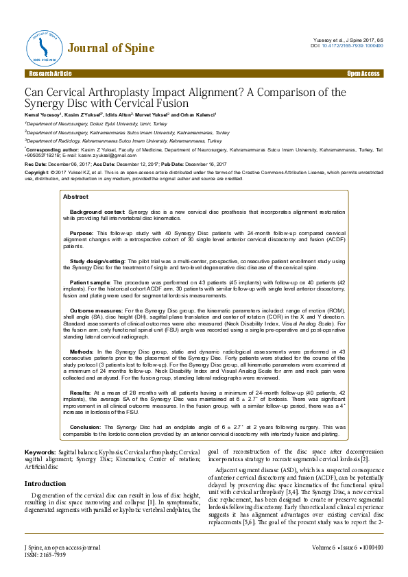 (PDF) Can Cervical Arthroplasty Impact Alignment? A Comparison of the ...