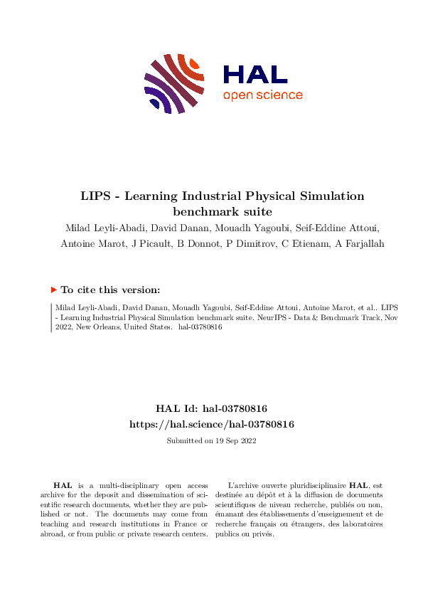 (PDF) LIPS - Learning Industrial Physical Simulation benchmark suite | David Danan - Academia.edu