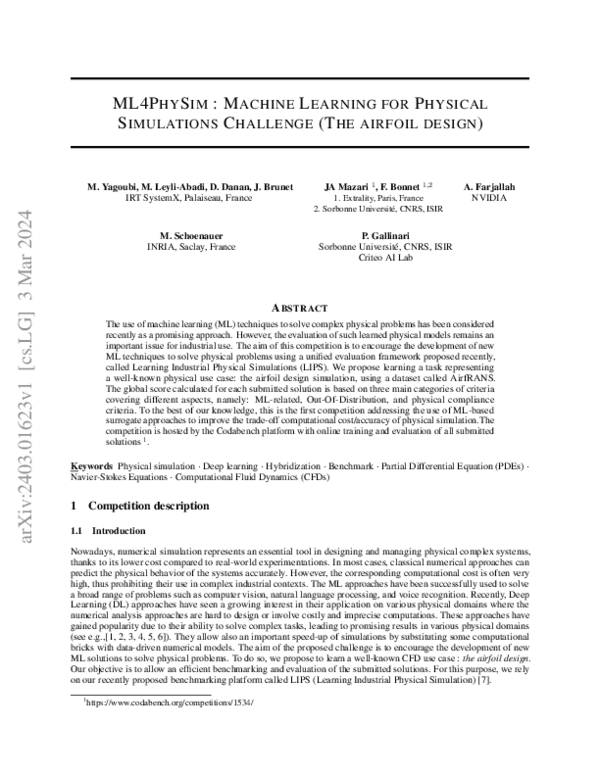 (PDF) ML4PhySim : Machine Learning for Physical Simulations Challenge ...