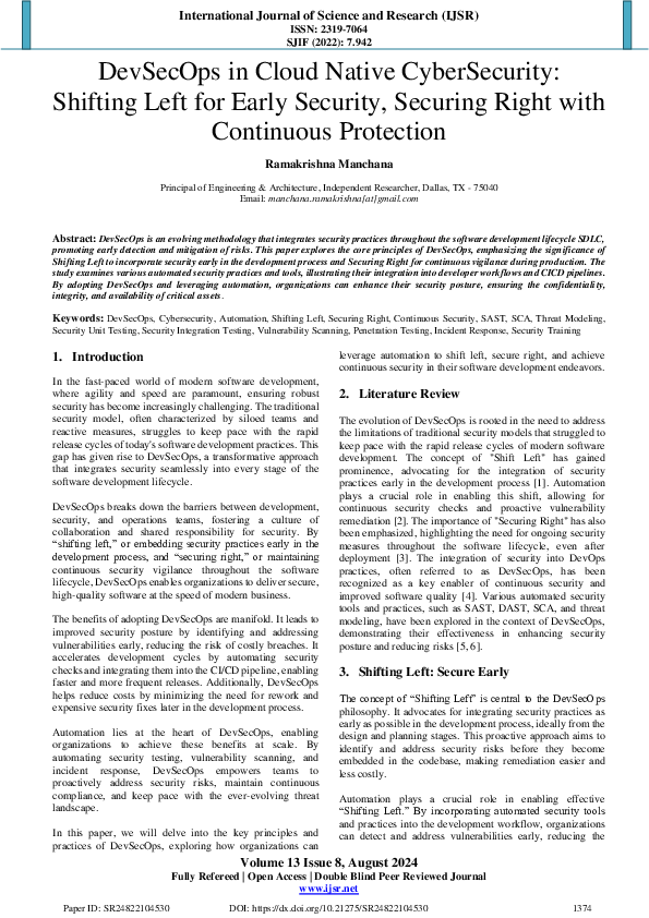 (PDF) DevSecOps in Cloud Native CyberSecurity: Shifting Left for Early ...