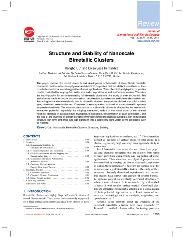(PDF) Structure and Stability of Nanoscale Bimetallic Clusters | Eliceo ...