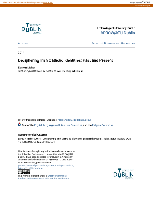 (PDF) Deciphering Irish Catholic identities: past and present