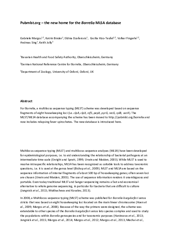 (PDF) PubMLST.org – The new home for the Borrelia MLSA database