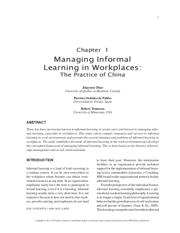 (PDF) Managing Informal Learning in Workplaces