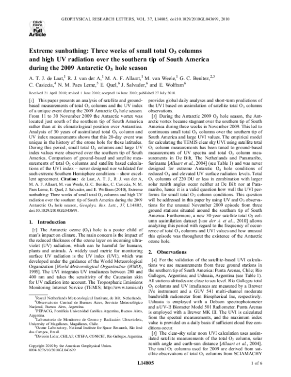 (PDF) Extreme sunbathing: Three weeks of small total O3columns and high ...