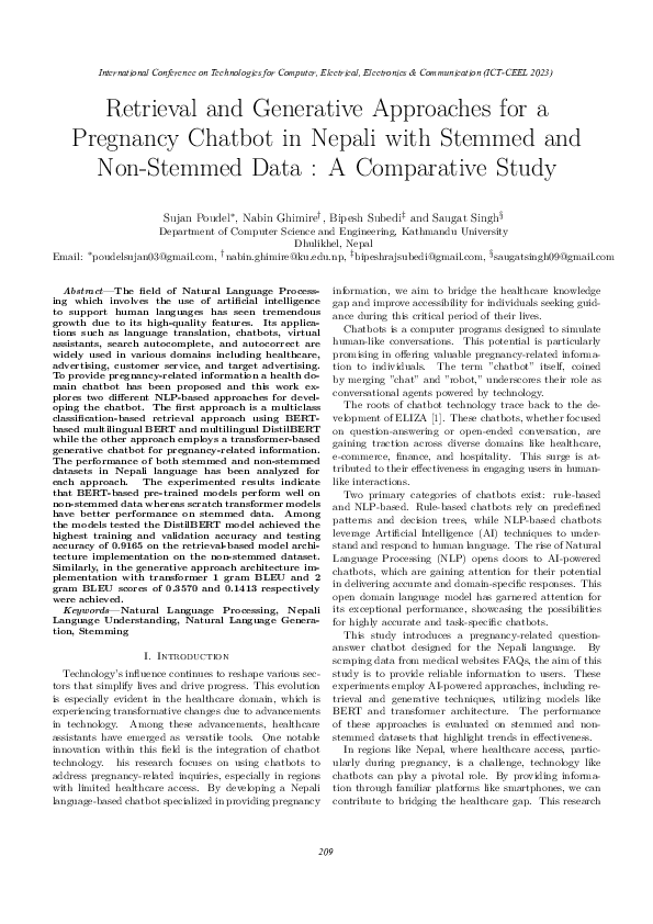 (PDF) Retrieval and Generative Approaches for a Pregnancy Chatbot in Nepali with Stemmed and Non ...