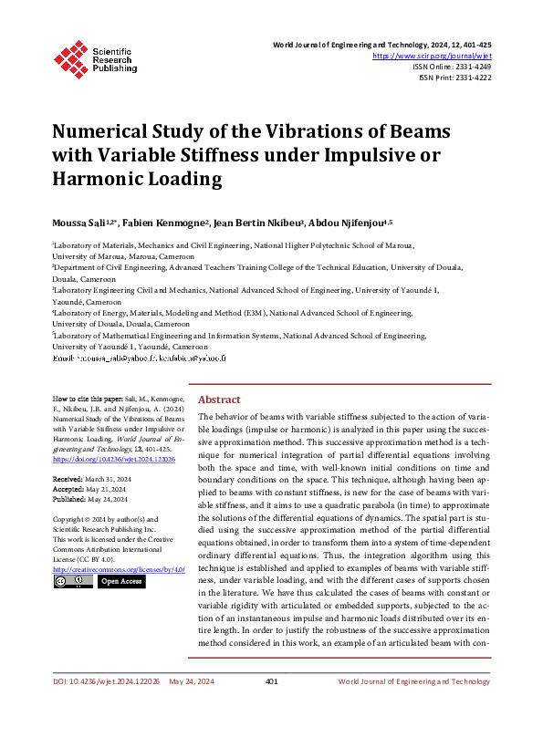 (PDF) Numerical Study of the Vibrations of Beams with Variable Stiffness under Impulsive or ...