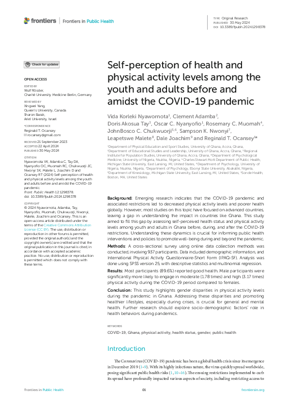 (PDF) Self-perception of health and physical activity levels among the ...